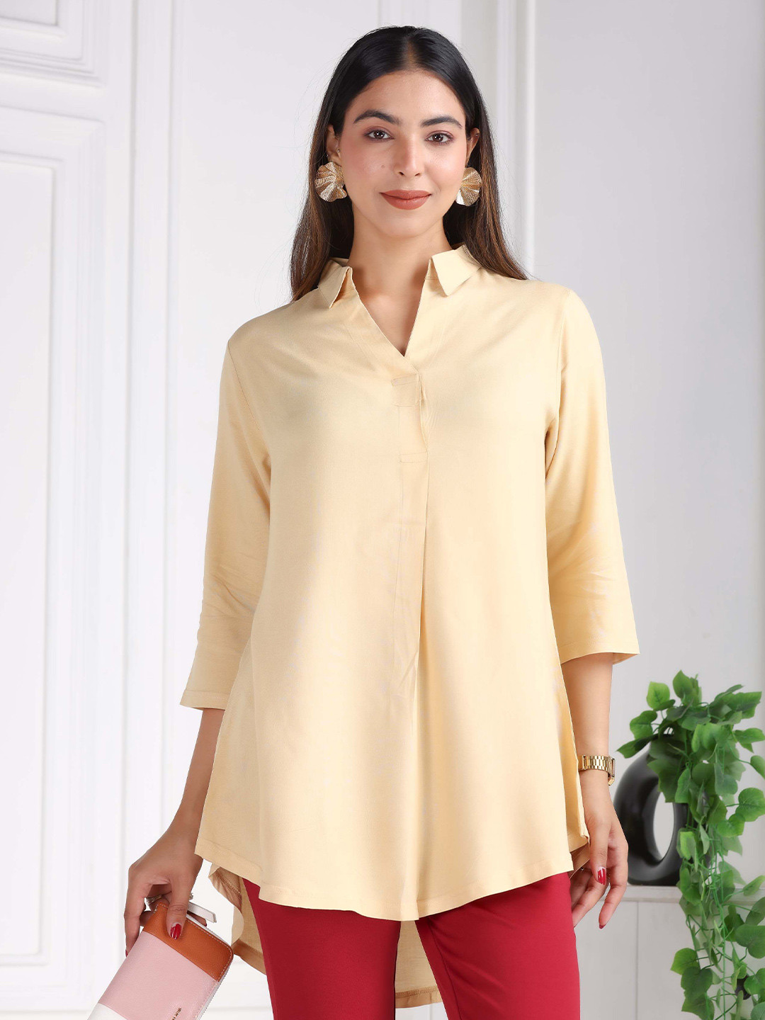 Buy Mlada Women Shirt Collar Style Rayon Flare Top - Tops for Women ...