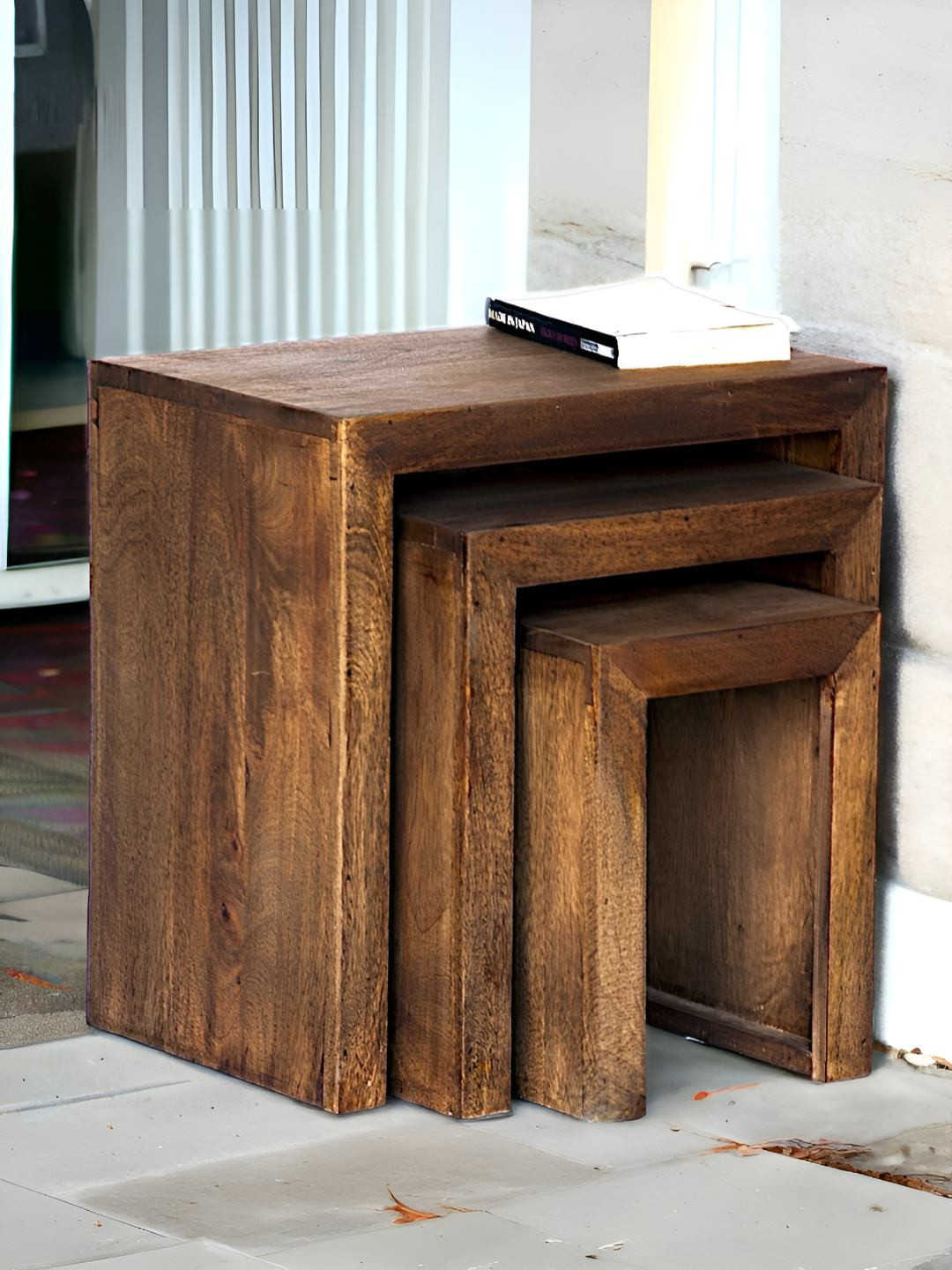 Buy Ikiriya Sheesham Wood Contemporary Set Of 3 Nesting Tables In ...