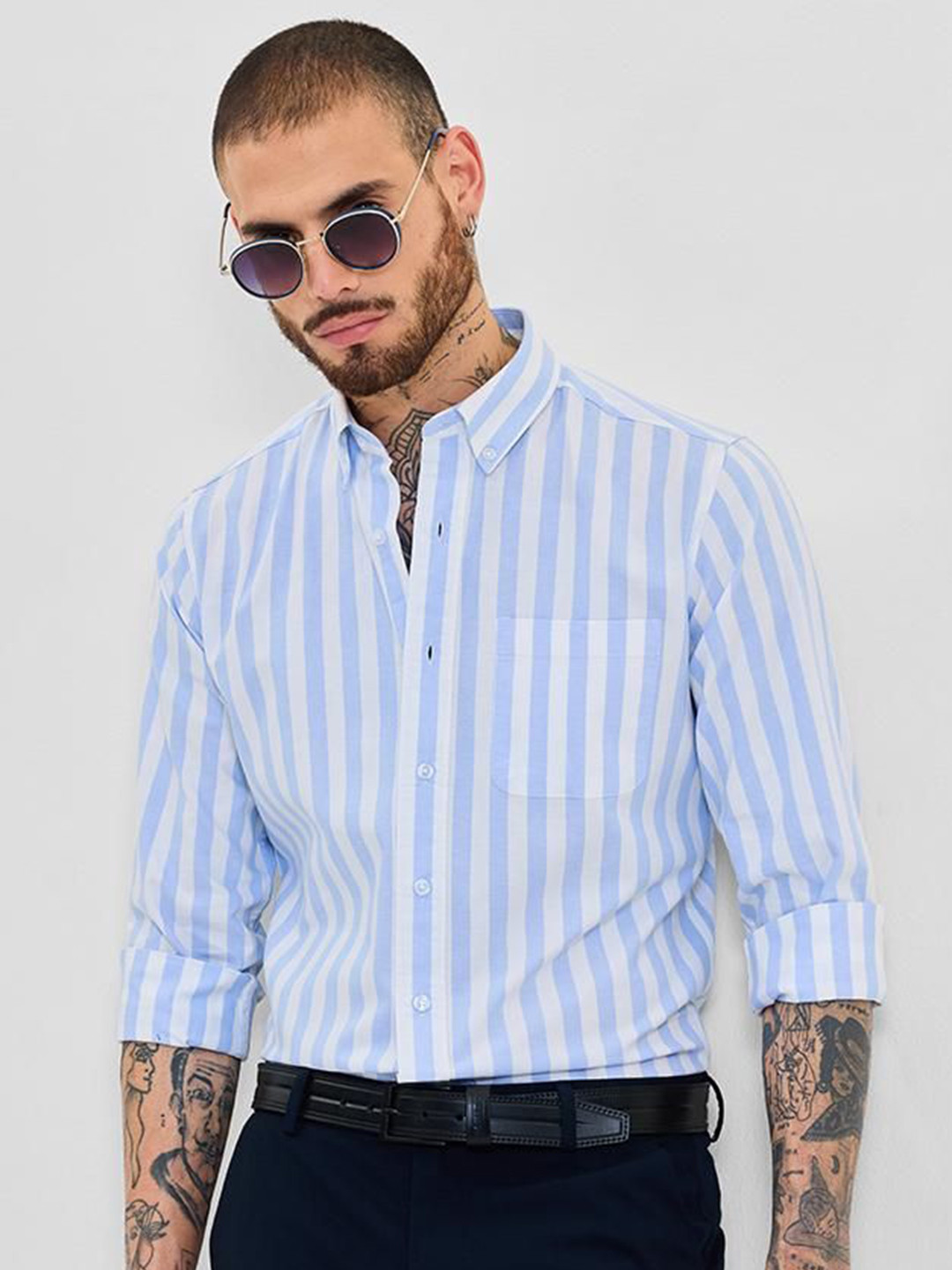 Buy Snitch Men Smart Slim Fit Opaque Striped Casual Shirt - Shirts for ...