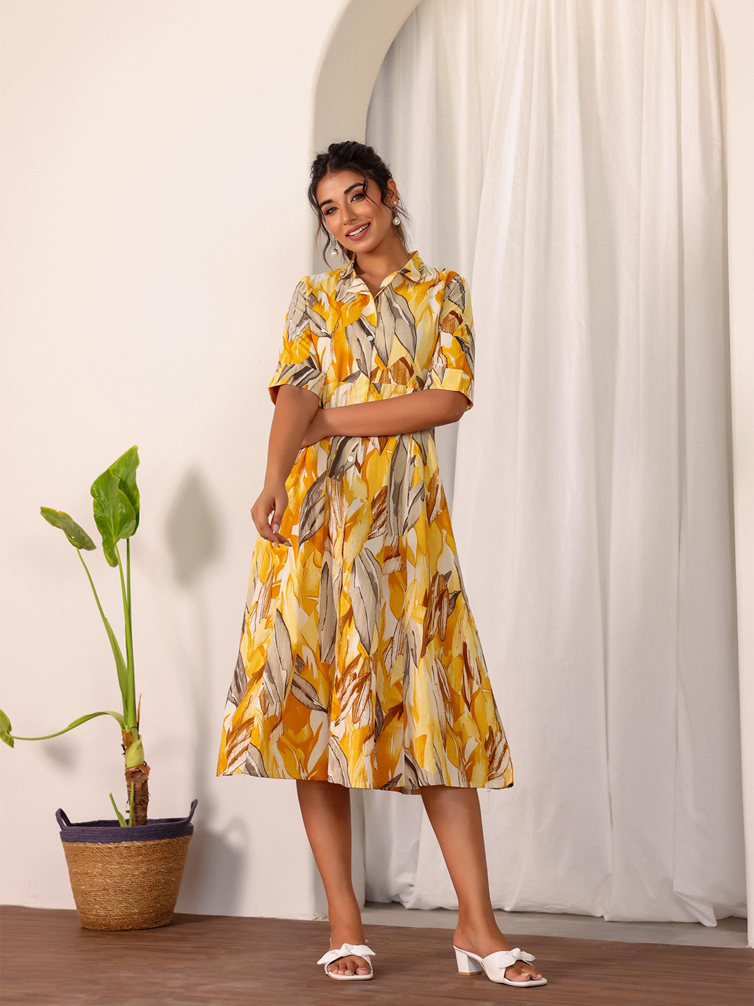 Buy FLAVIA CREATION Women Cotton Shirt Collar Floral Printed Fit ...