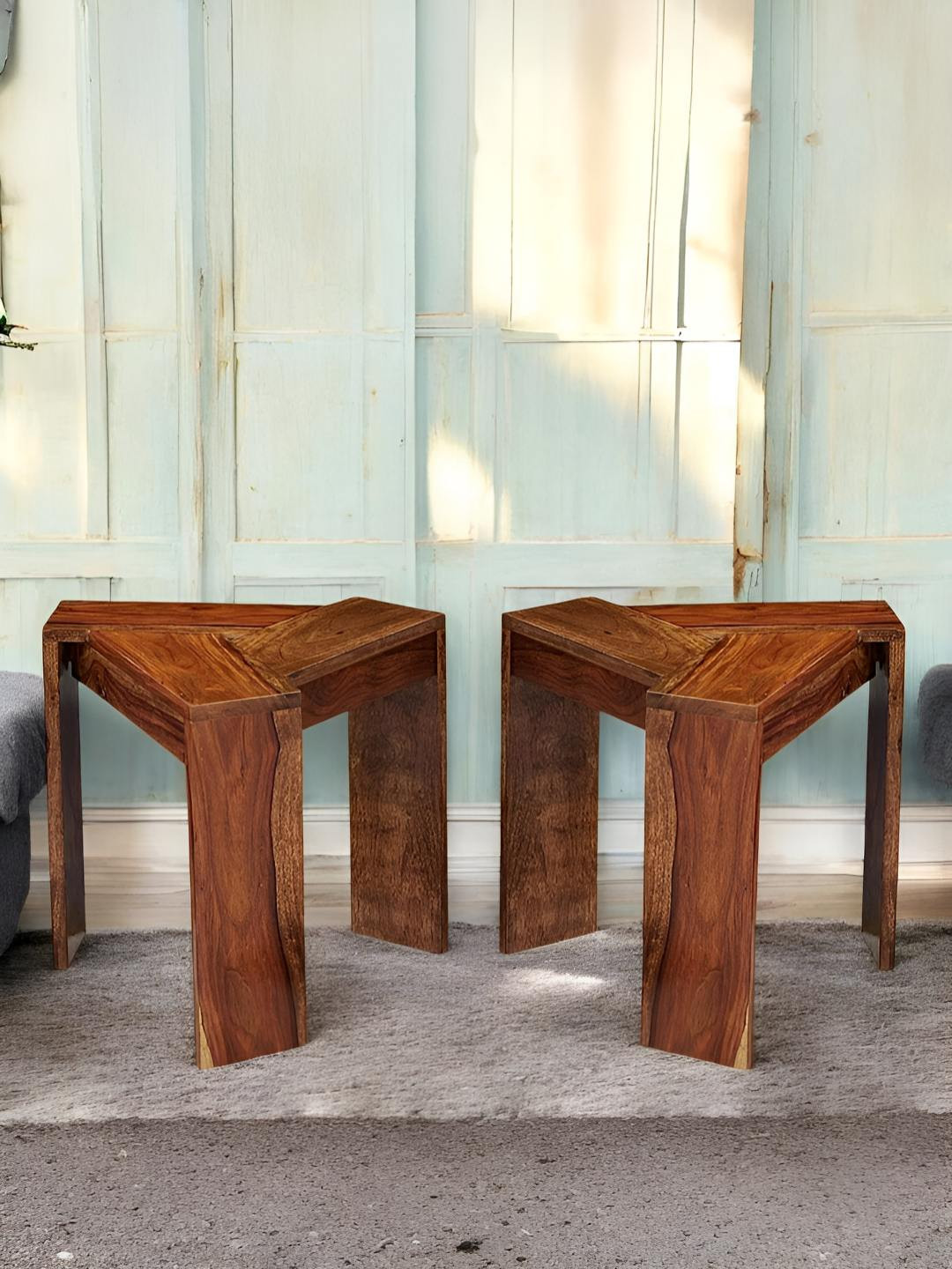 Buy Ikiriya Sheesham Wood Triangle Set Of 2 Sidetable / End Table In ...