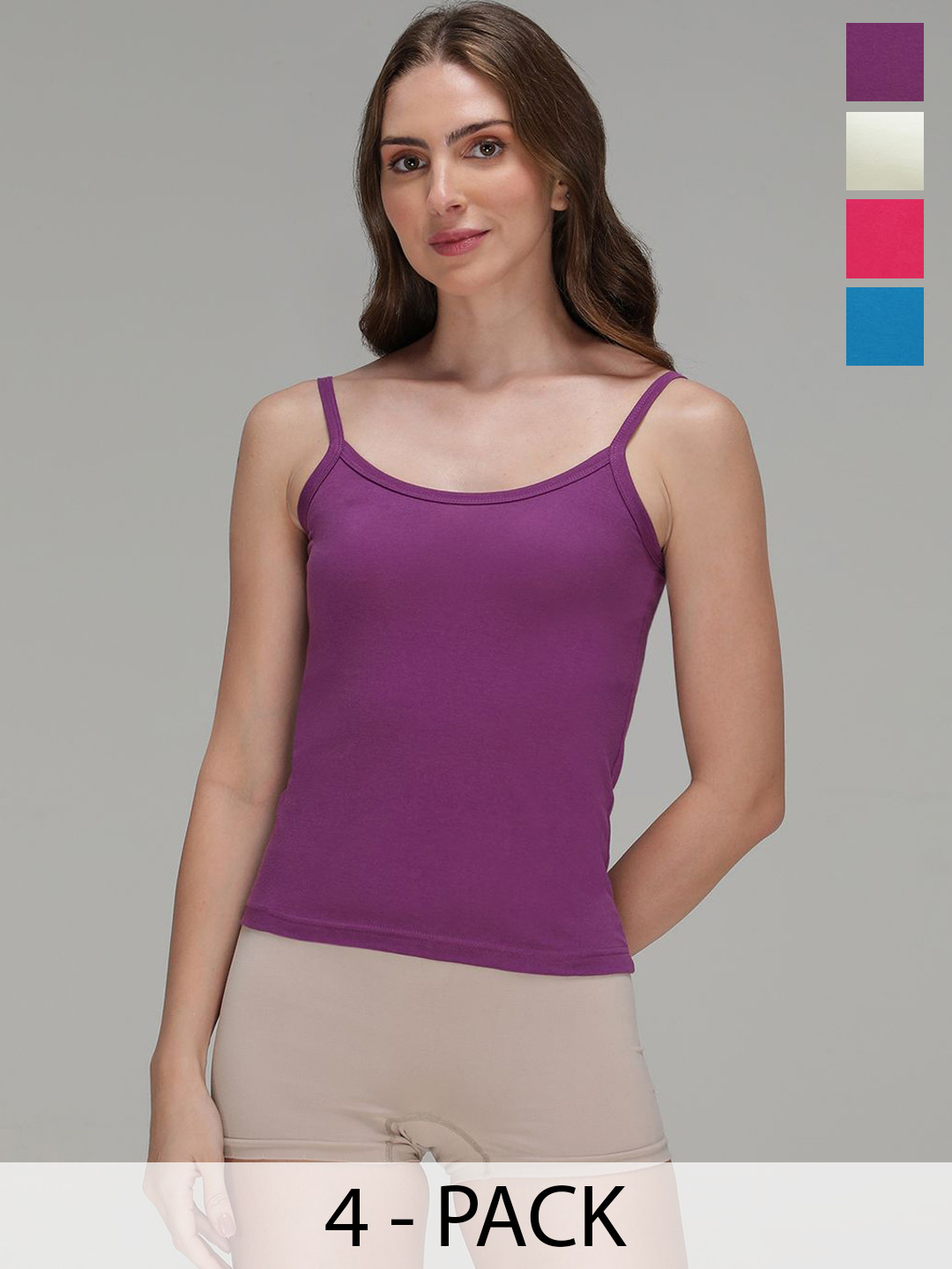 Buy AMUL COMFY Women Pack Of 4 Non Padded Pure Cotton Camisoles ...