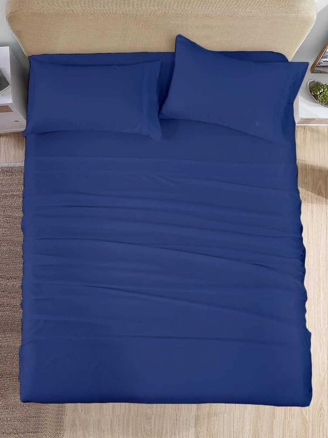 Buy KASHILON Navy Blue 300 TC Single Bedsheet With 2 Pillow Covers ...