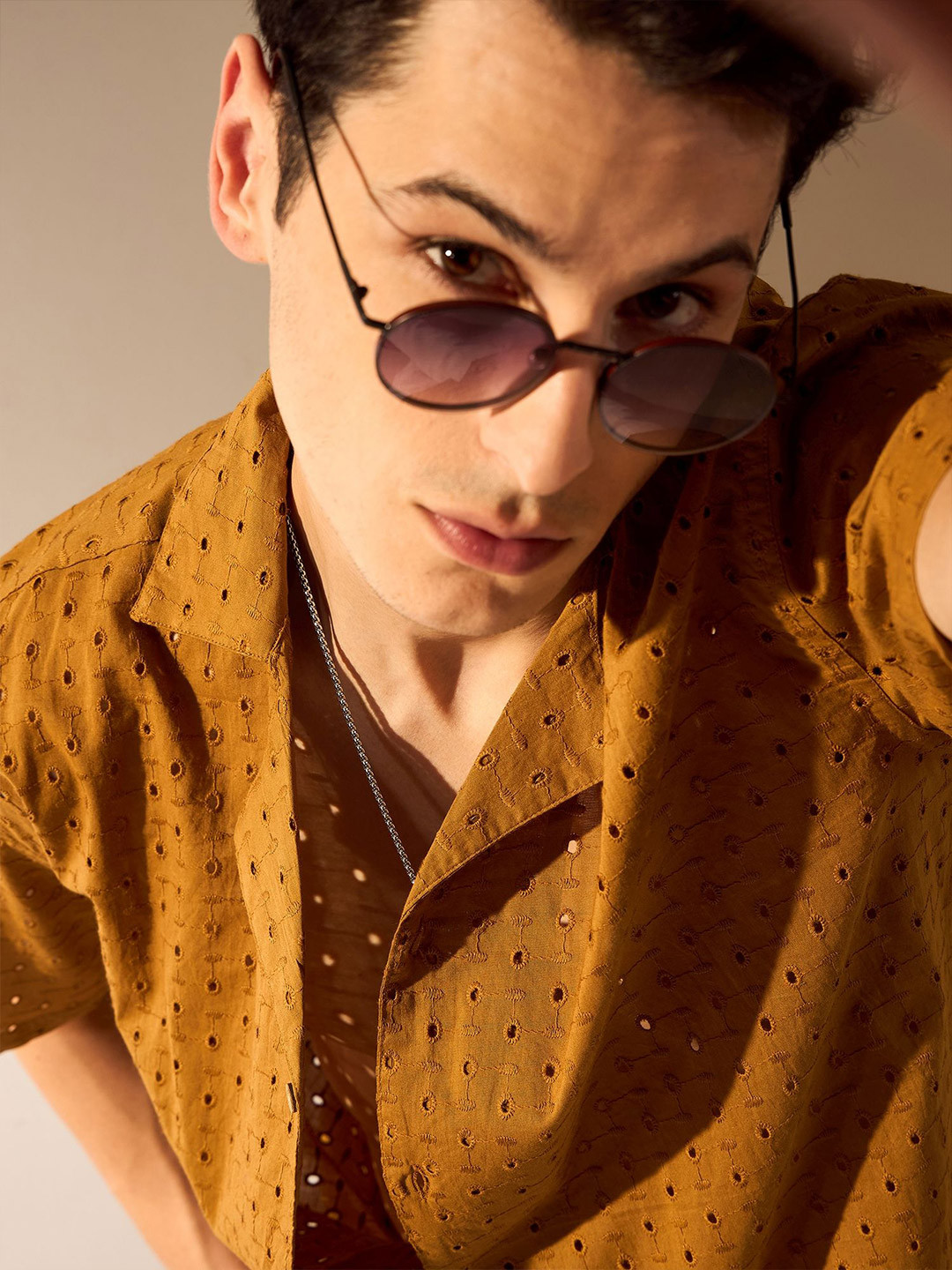 Buy DENNISON Relaxed Textured Self Design Semi Sheer Schiffli Cuban ...