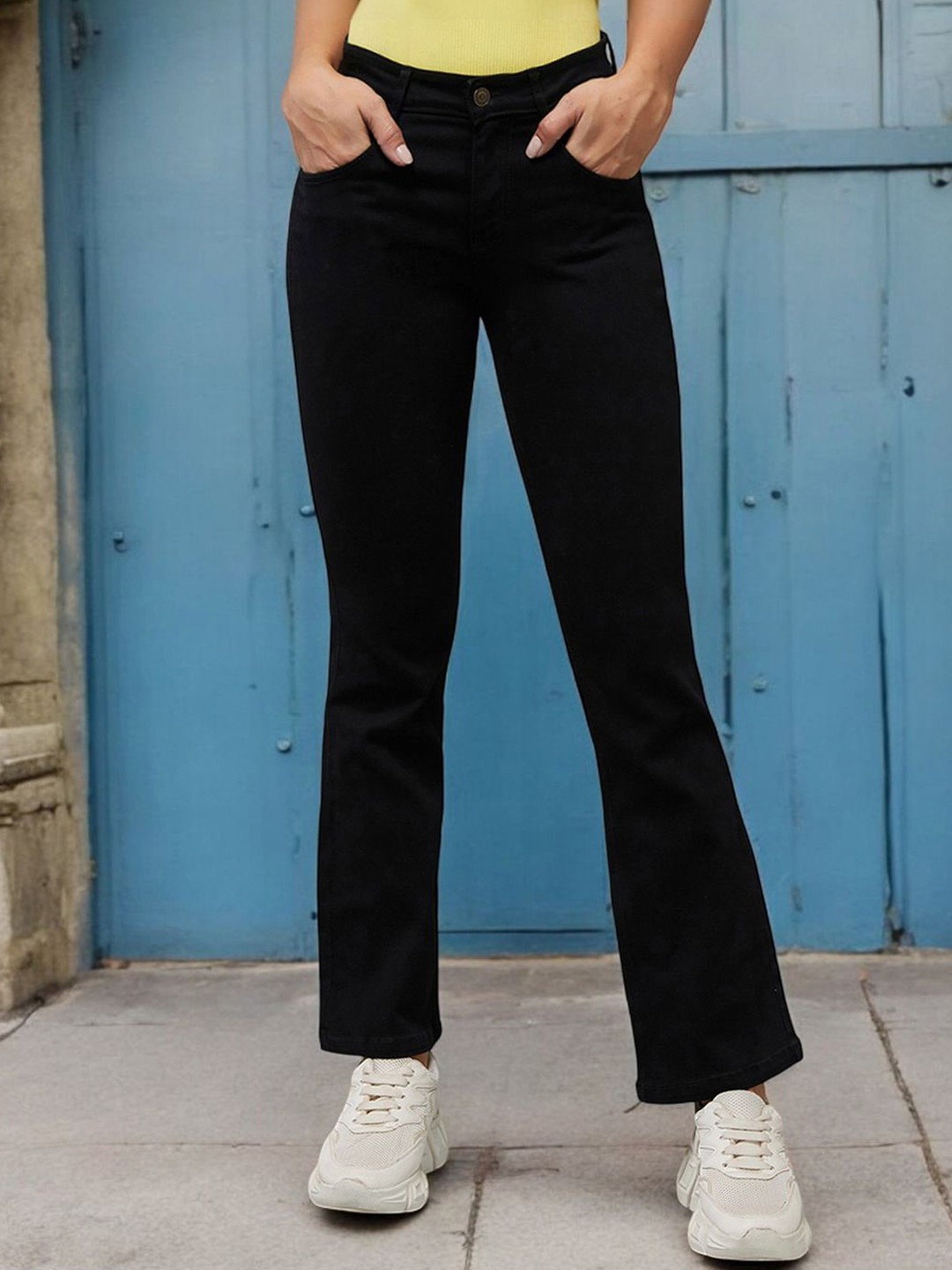 Buy DOLCE CRUDO Women Bootcut High Rise Clean Look Regular Stretchable ...