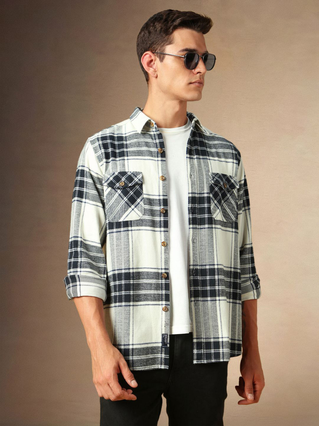 Buy Dennis Lingo Men Spread Collar Flannel Checked Cotton Relaxed Fit Casual Shacket - Shackets ...
