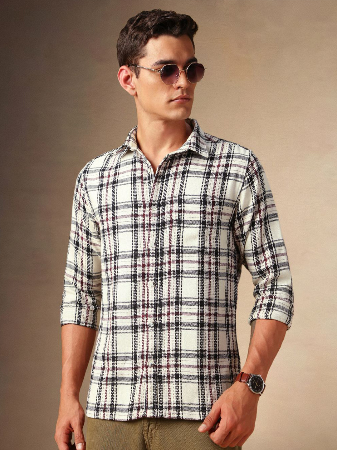 Buy Dennis Lingo Men Tartan Checks Spread Collar Casual Shirt - Shirts ...