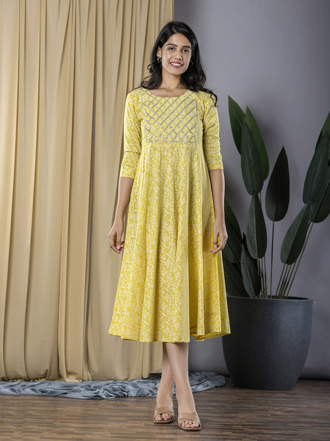 Buy KALINI Printed Fit & Flare Midi Ethnic Dress - Ethnic Dresses for ...