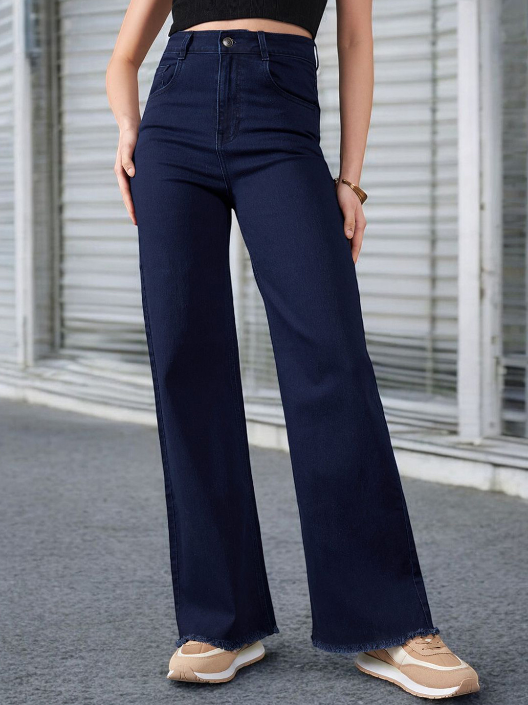 Buy DOLCE CRUDO Women Wide Leg High Rise Clean Look Regular Length ...