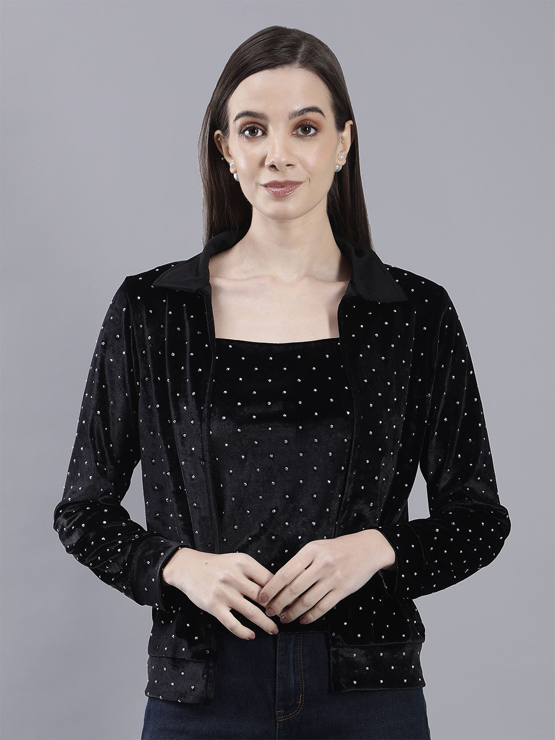 Buy SAFFE Polka Dots Embellished Party Embellished Shrug With Attcahed ...
