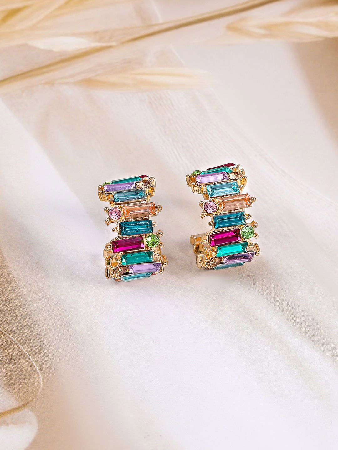 Buy Rubans 18K Gold Plated Multicolor Gemstone Hoop Earring - Earrings ...