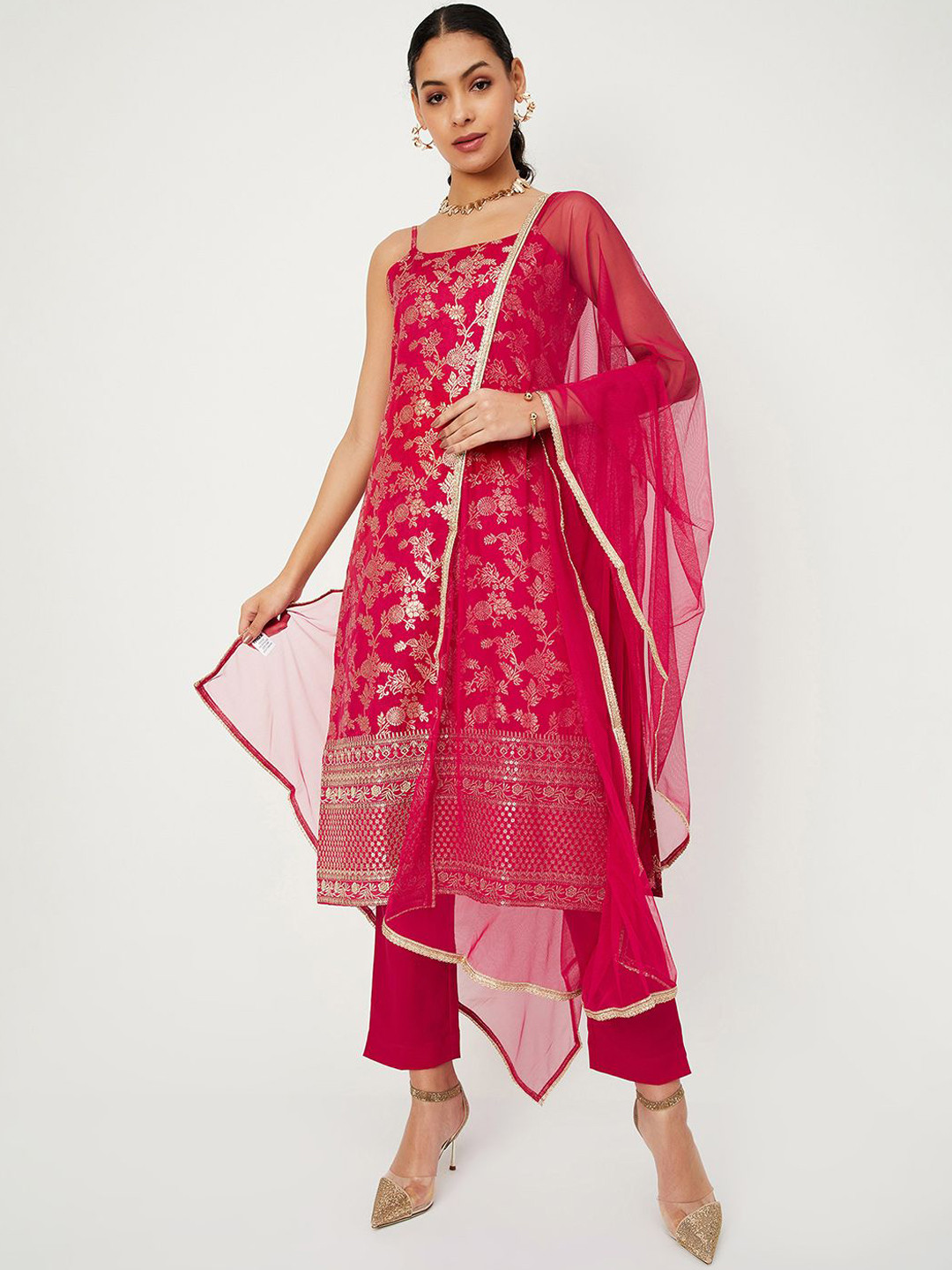 Buy Max Floral Woven Design Sequinned Square Neck Shoulder Straps ...