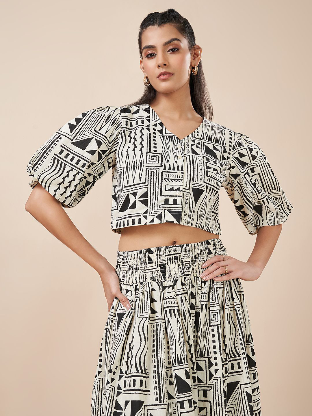 Buy AKKRITI BY PANTALOONS Women Ethnic Motifs Printed Crop Top - Tops ...