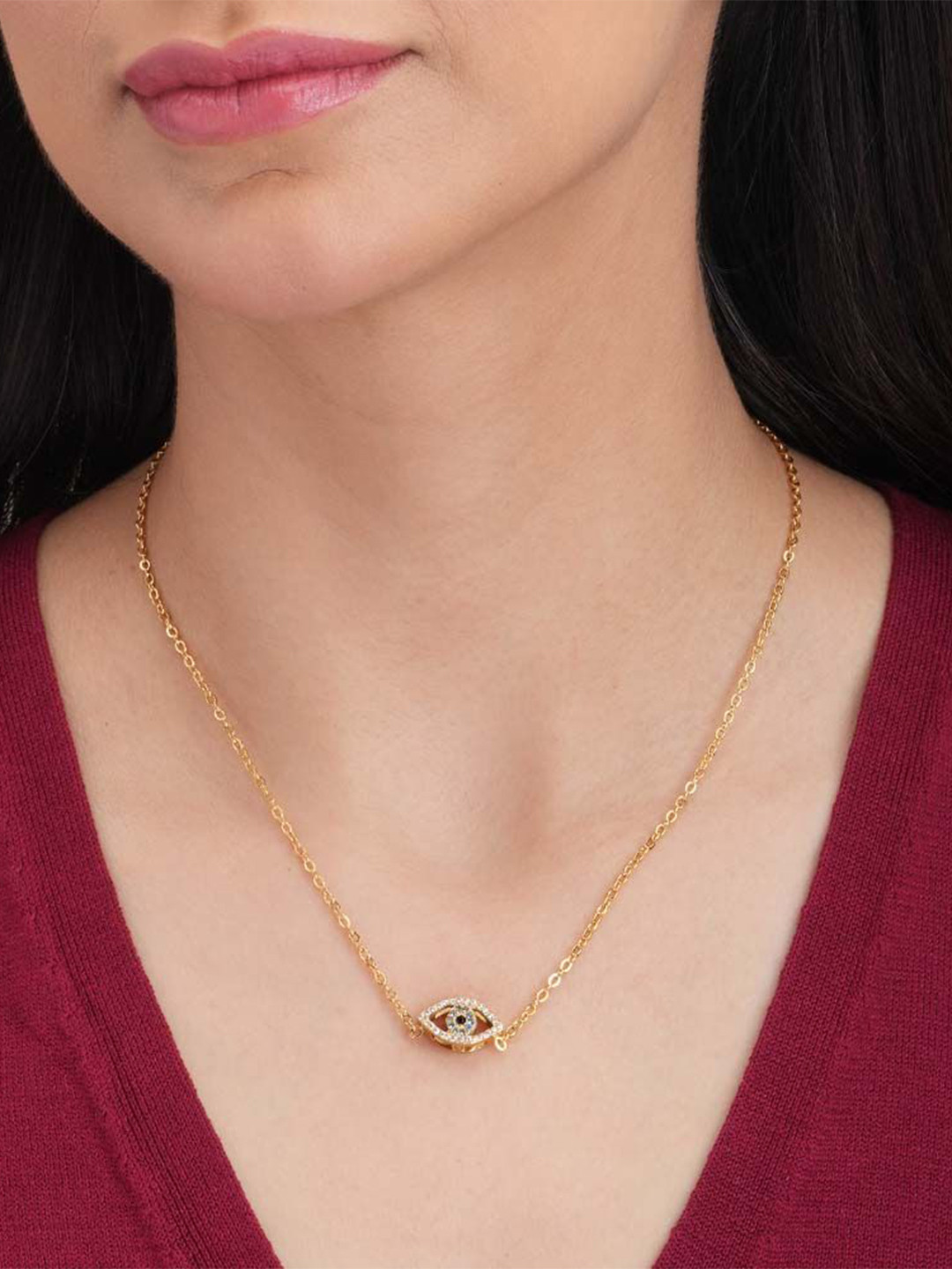 Buy PALMONAS Stainless Steel Gold Plated Cubic Zirconia Necklace ...