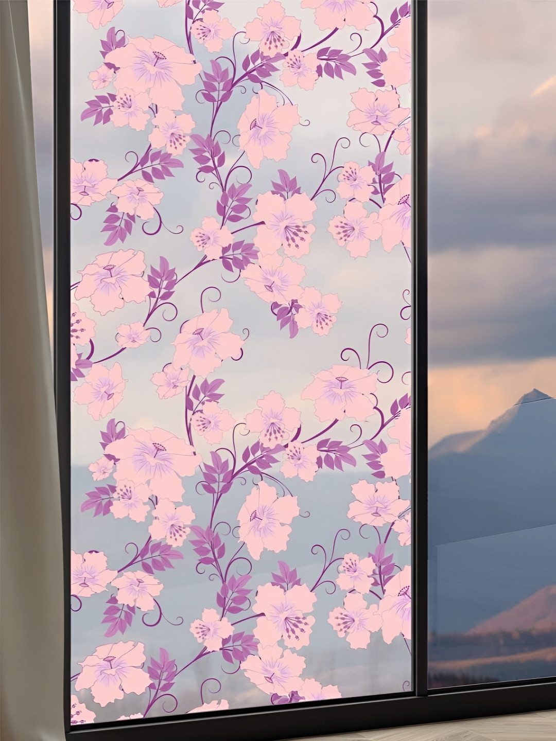 Buy CVANU Transparent & Pink Floral Printed Self Adhesive Window Decals ...
