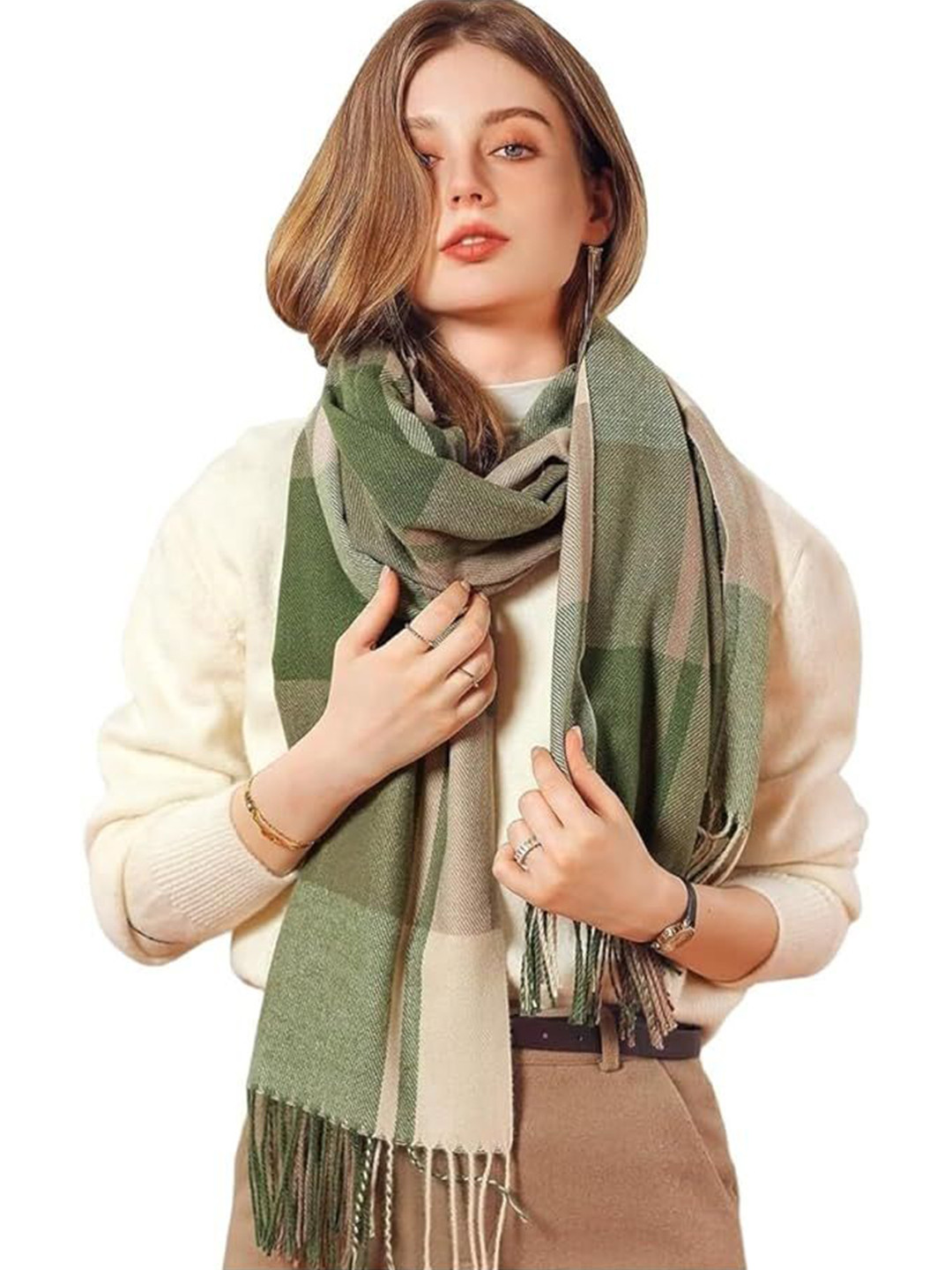 Buy Alexvyan Women Winter Checked Large Warm Fringed Woolen Soft Wrap ...