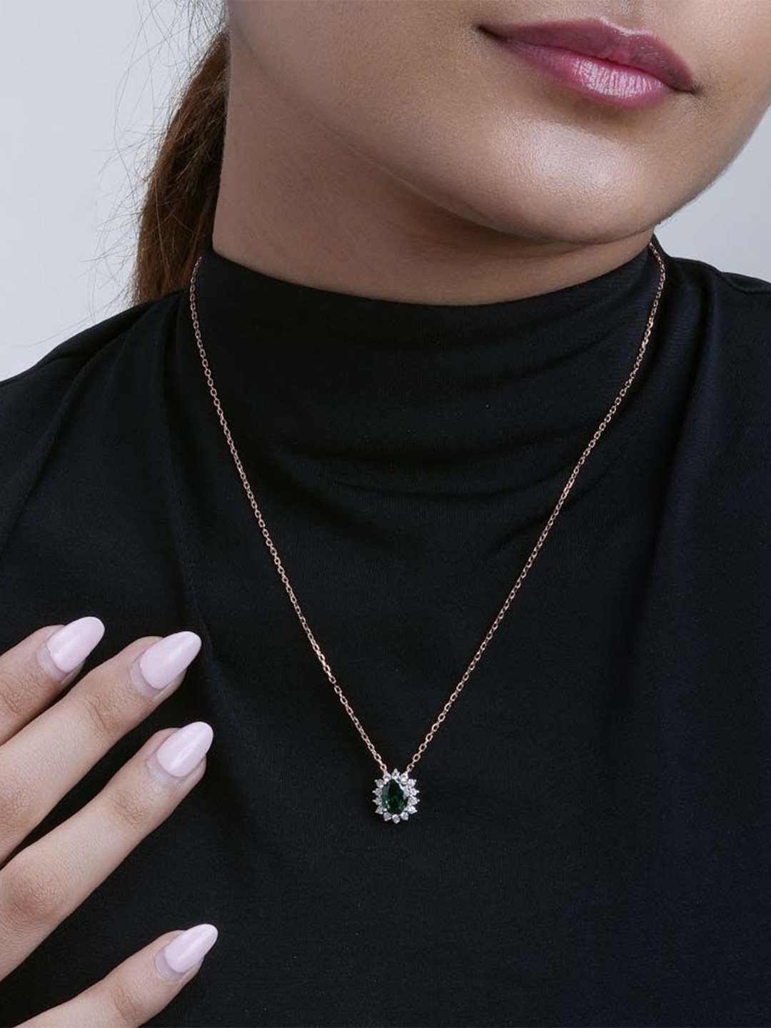 Buy PALMONAS Sterling Silver Rose Gold Plated Stone Studded Chain ...