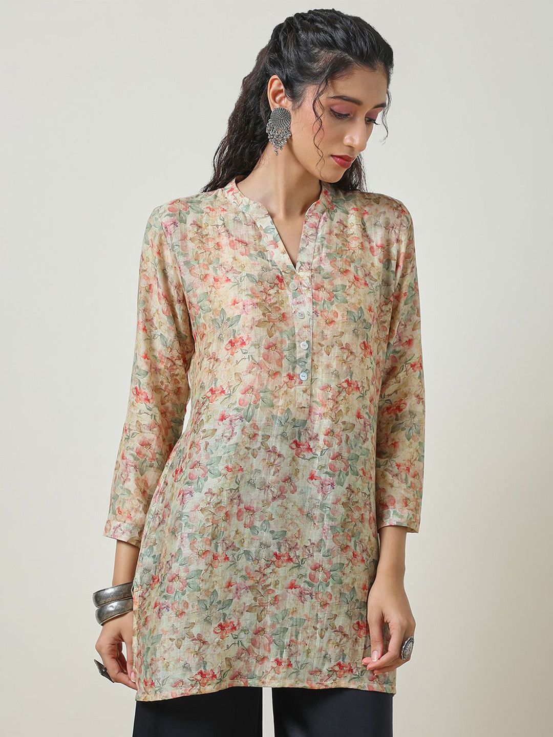 Buy Soch Women Mandarin Collar Printed Tunic - Tunics for Women ...