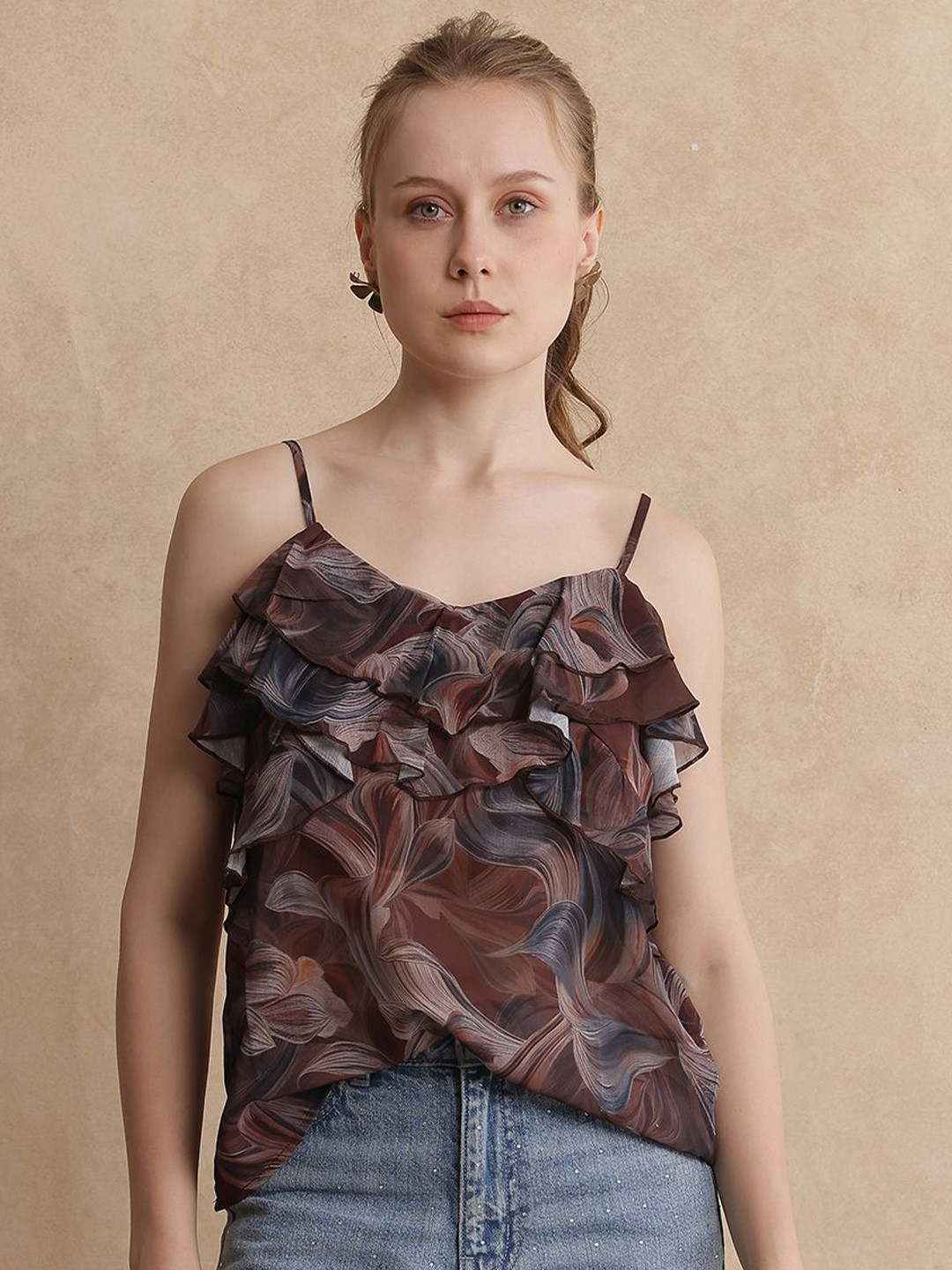 Buy RAREISM Women Abstract Printed Ruffle Details Top - Tops for Women ...