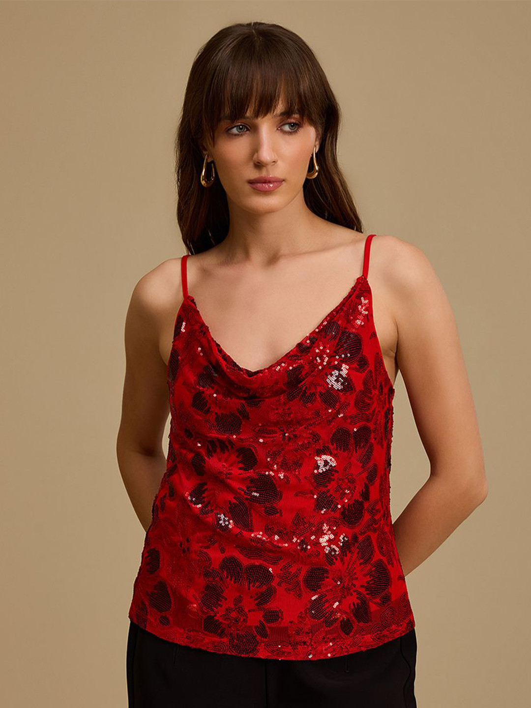 Buy Kazo Women Sequin Embellished Cowl Neck Top - Tops for Women 31574528 | Myntra