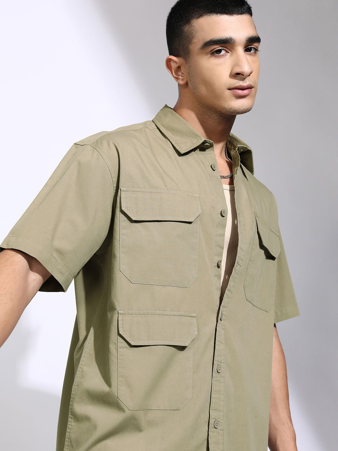 Buy HIGHLANDER Men Olive Solid Utility Pocket Oversized Shirt - Shirts ...