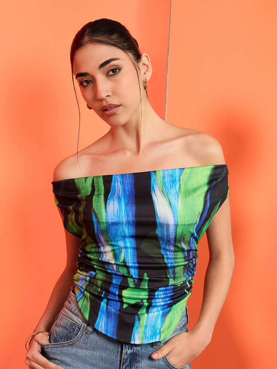 Buy Uptownie Printed Cotton Stretchable Draped Crop Top - Tops for ...