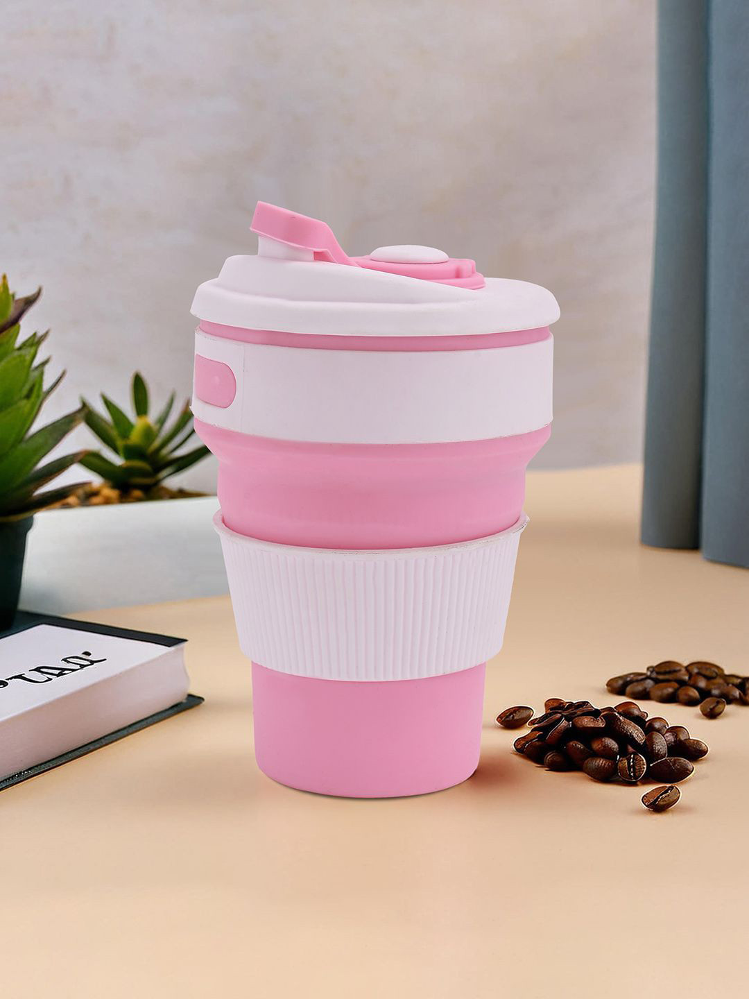 Buy Kuber Industries White & Pink Portable Collapsible Cup With Lid ...