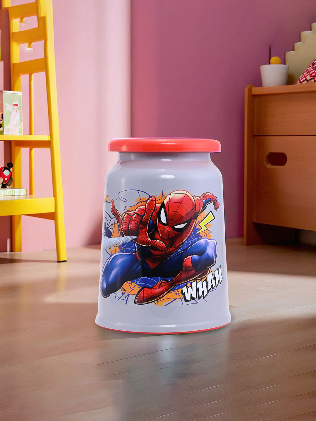 Buy Kuber Industries Grey & Red Marvel Spiderman Printed Round Stool ...