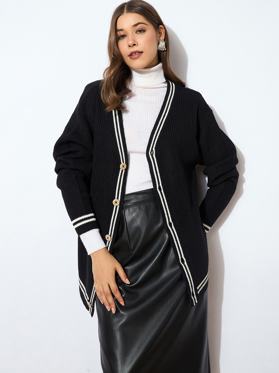 Buy SASSAFRAS Women Ribbed Front Open Oversized Sweaters - Sweaters for ...