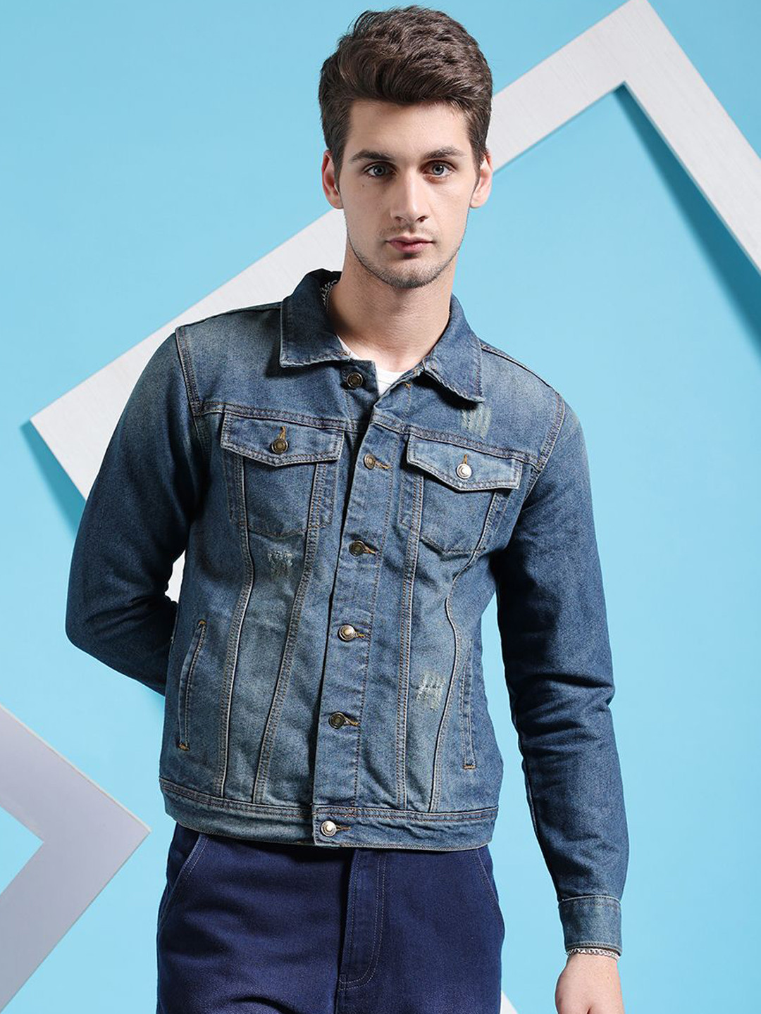 Buy The Indian Garage Co Men Slim Fit Denim Trucker Jacket - Jackets ...