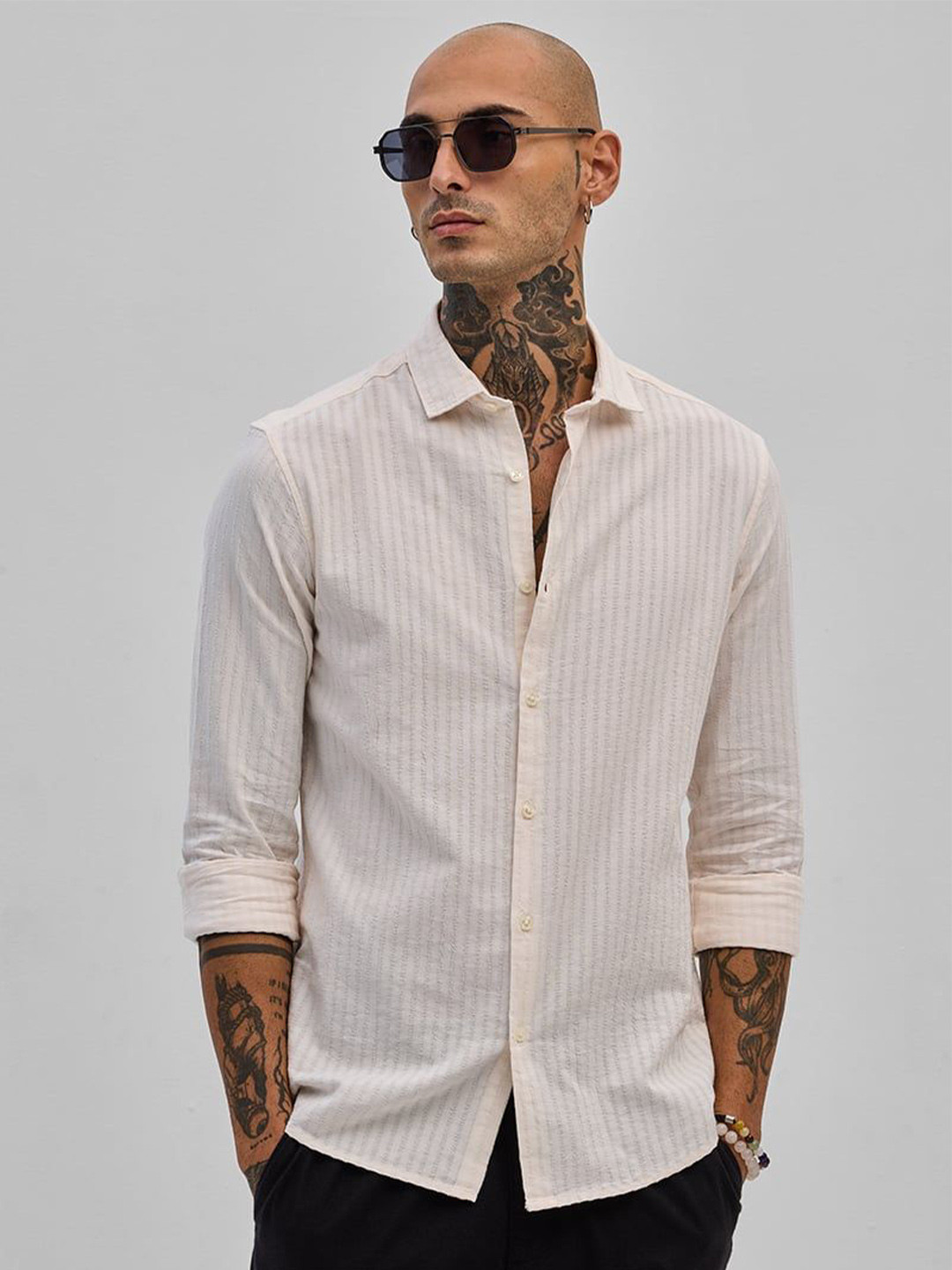 Buy Snitch Smart Slim Fit Striped Pure Cotton Casual Shirt - Shirts for ...