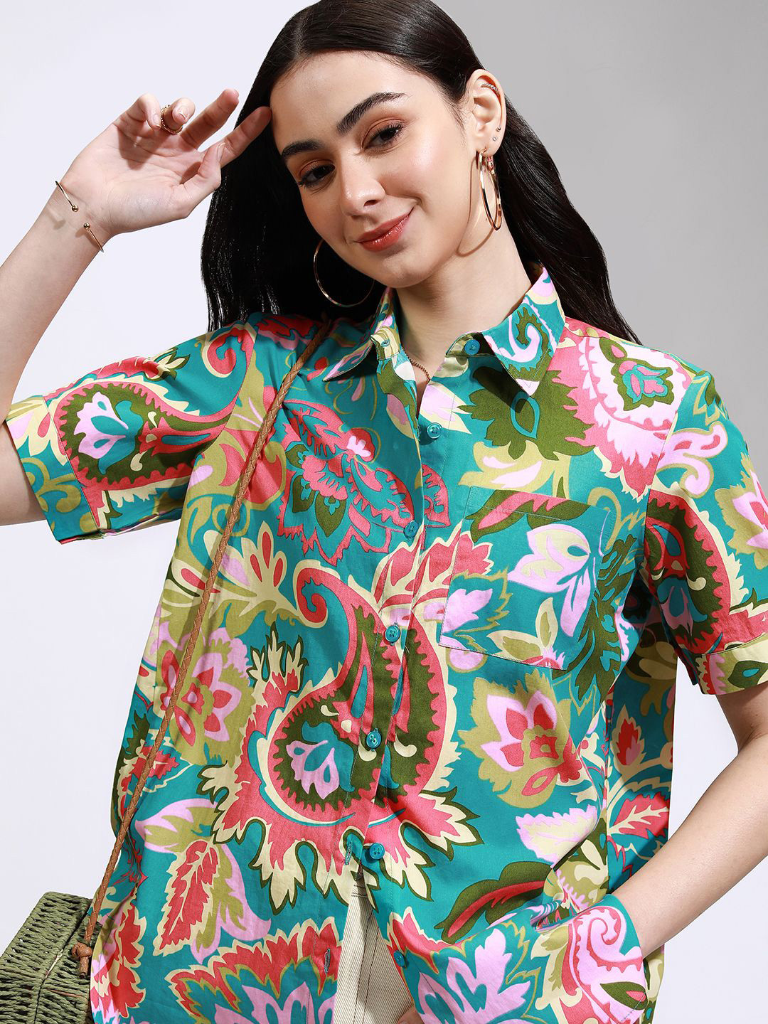 Buy Tokyo Talkies Women Mui Printed Button Down Half Slleve Shirt ...