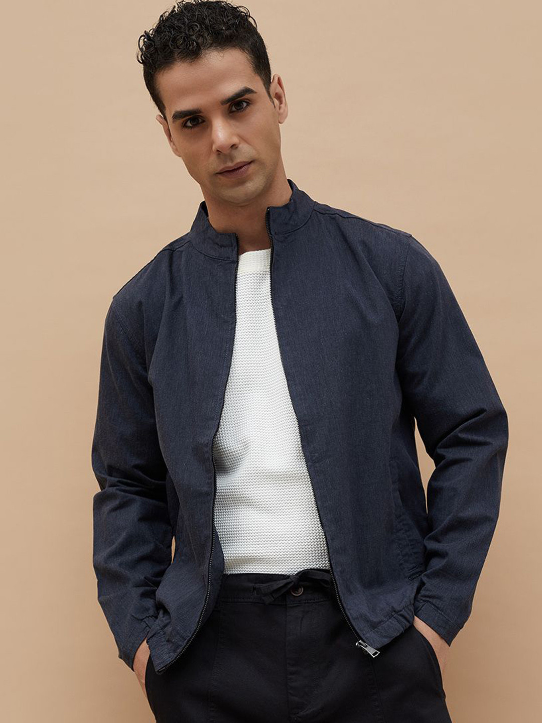 Buy CODE By Lifestyle Men Mock Collar Solid Casual Tailored Jacket ...