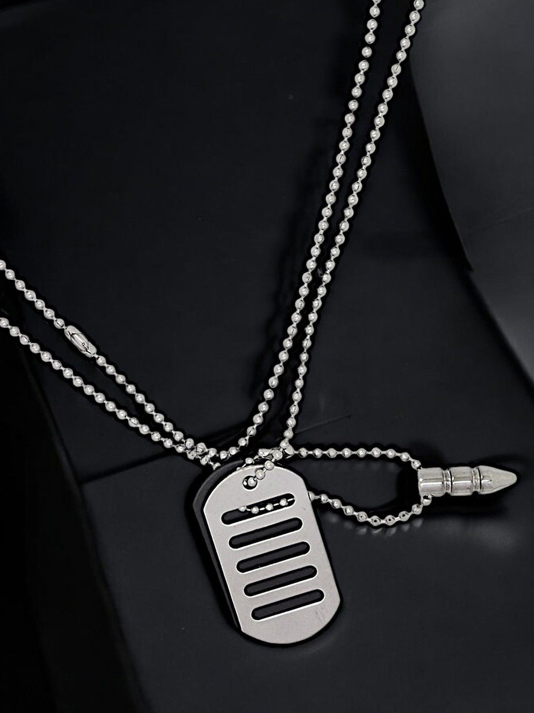 Buy 9blings Men Silver Plated Military Bullet Pendant Chain - Necklace ...