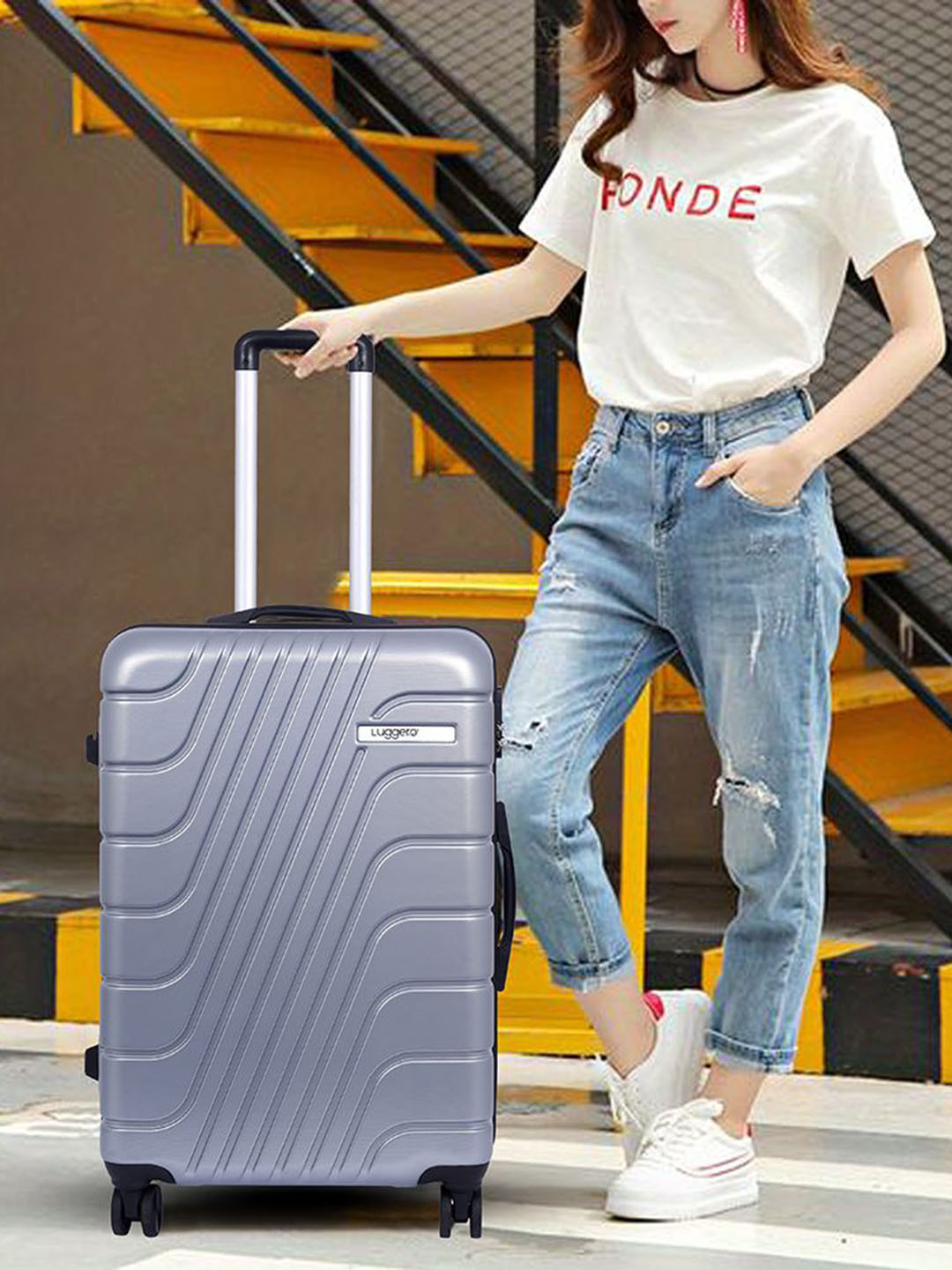 Buy Luggero Unisex Set Of 3 Textured Hard Sided 360 Degree Rotation ...