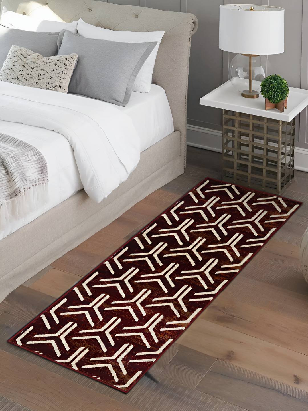 Buy Sapana Carpet Mats Maroon & Beige Geometric Printed Floor Runner ...