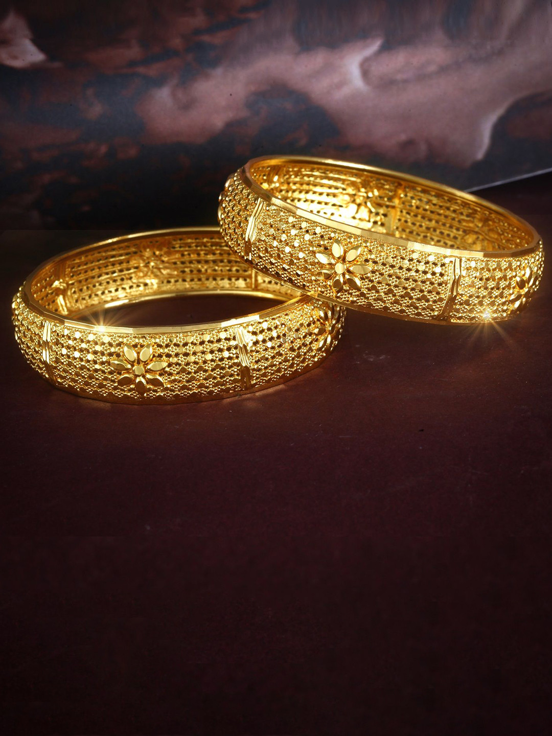 Buy Vighnaharta Set Of 2 Gold Plated Textured Bangles - Bangle for ...