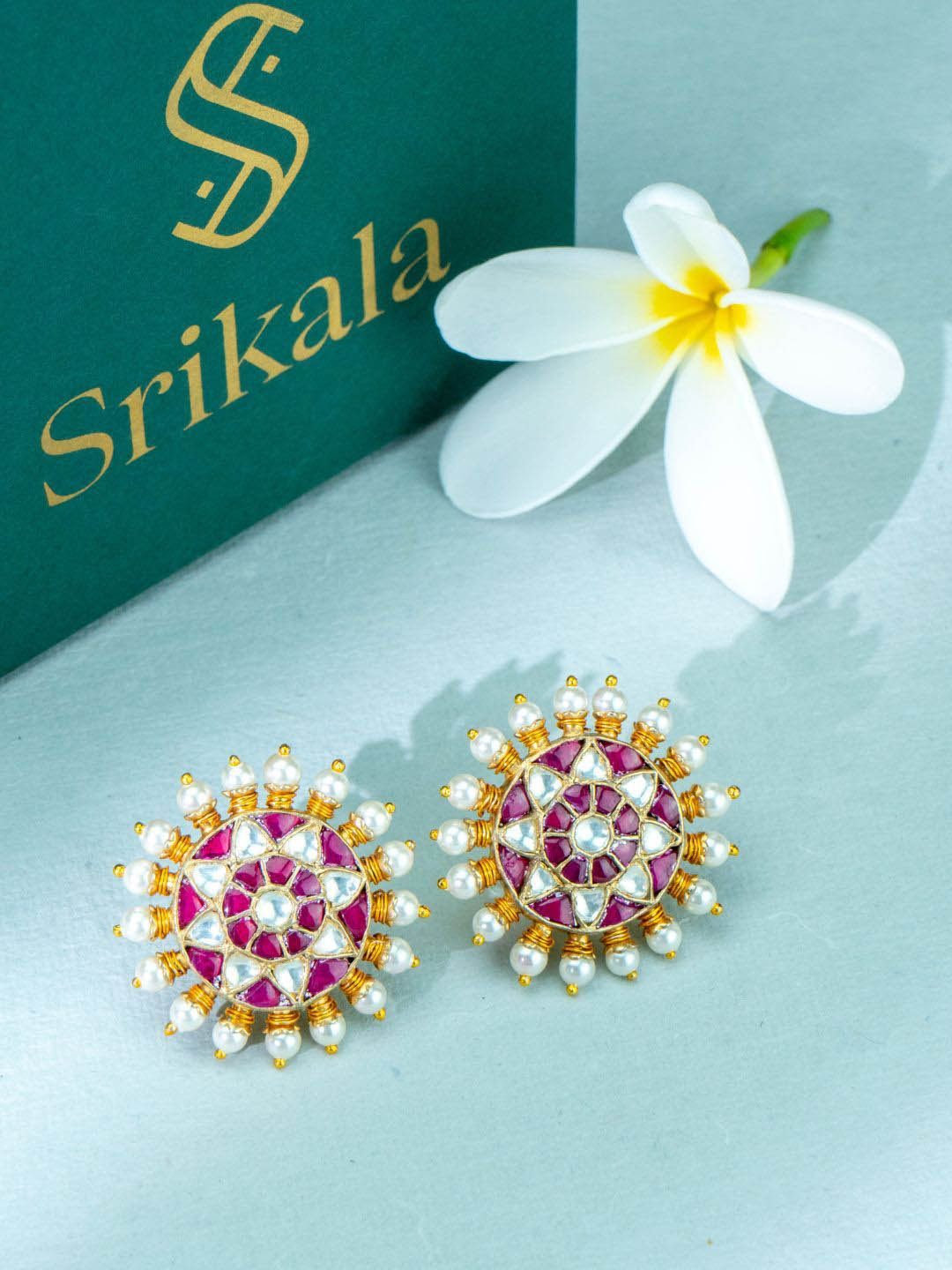 Buy Srikala Gold Plated Stone Studded & Beaded Floral Chakra Studs ...