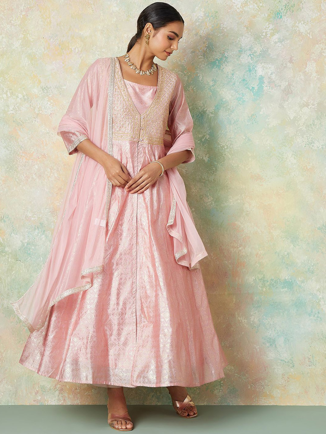 Buy Melange By Lifestyle Floral Embroidered Thread Work Kurta With ...