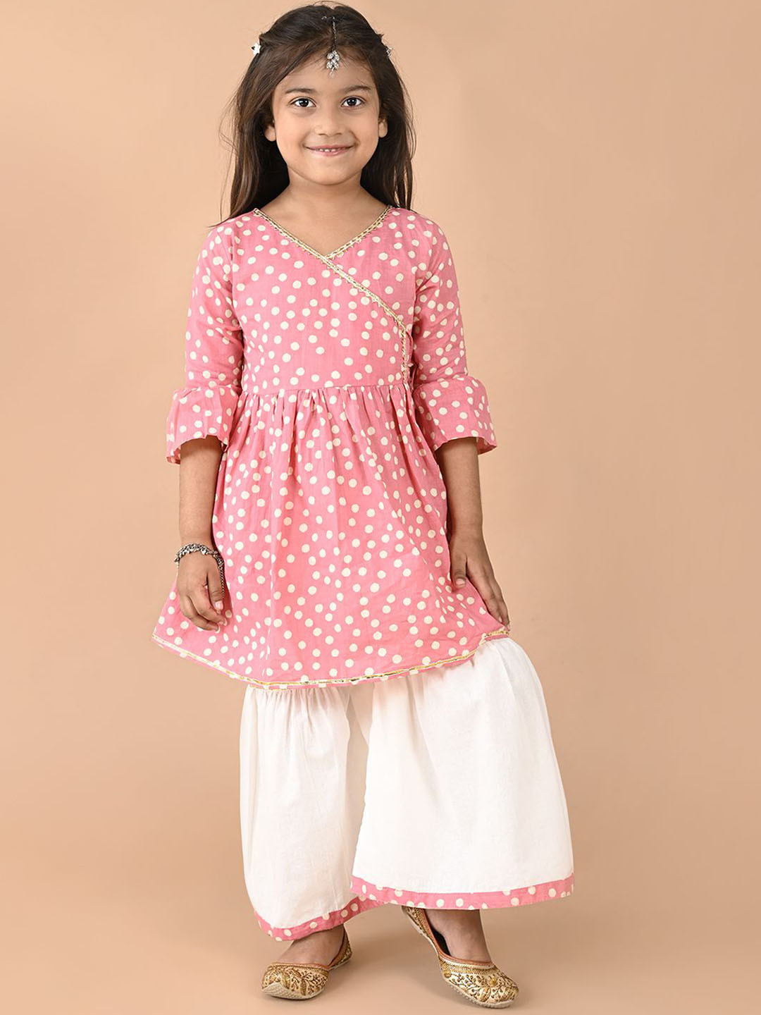 Buy BAESD Girls Geometric Printed Gotta Patti Pure Cotton A Line Kurti ...