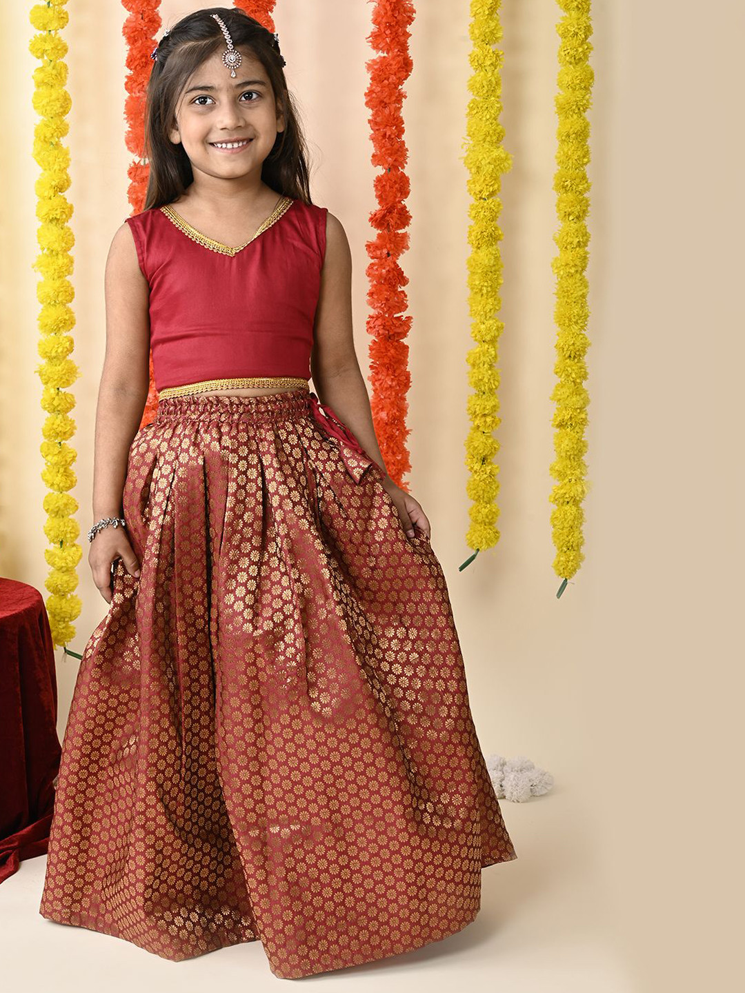 Buy BAESD Girls Ready To Wear V Neck Lehenga & Blouse - Lehenga Choli ...