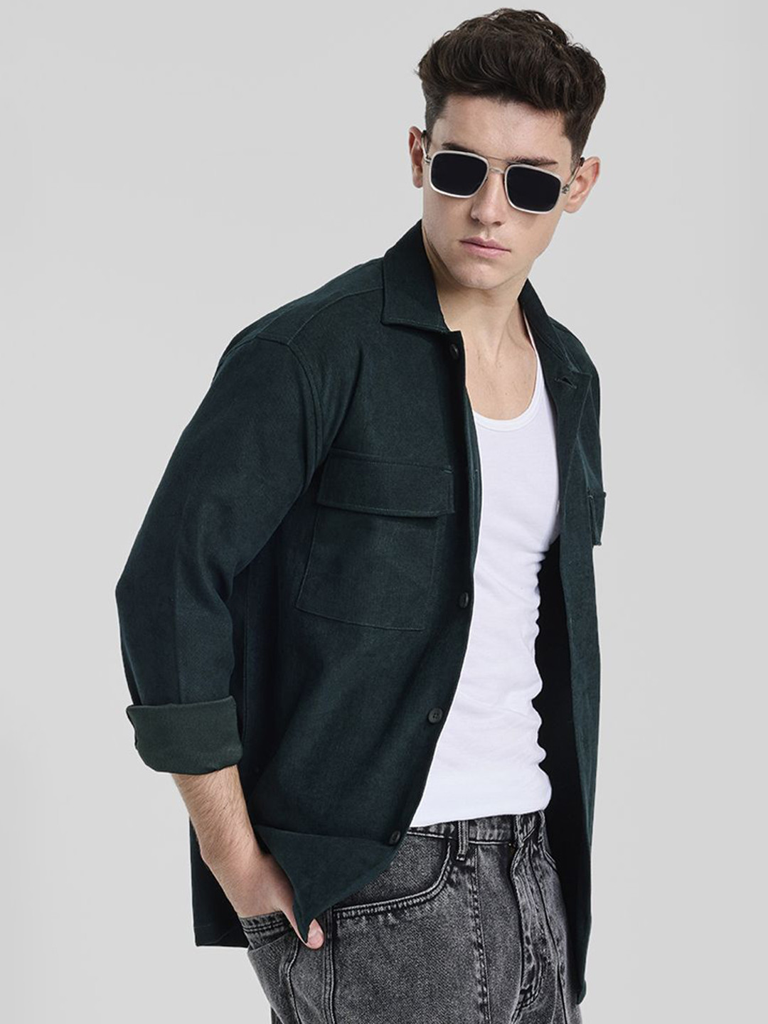 Buy Snitch Men Spread Collar Solid Cotton Casual Tailored Jacket ...