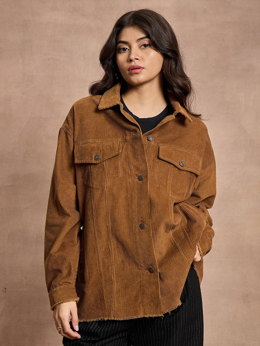 Buy SASSAFRAS Women Courduroy Oversize Shacket - Shirts for Women ...
