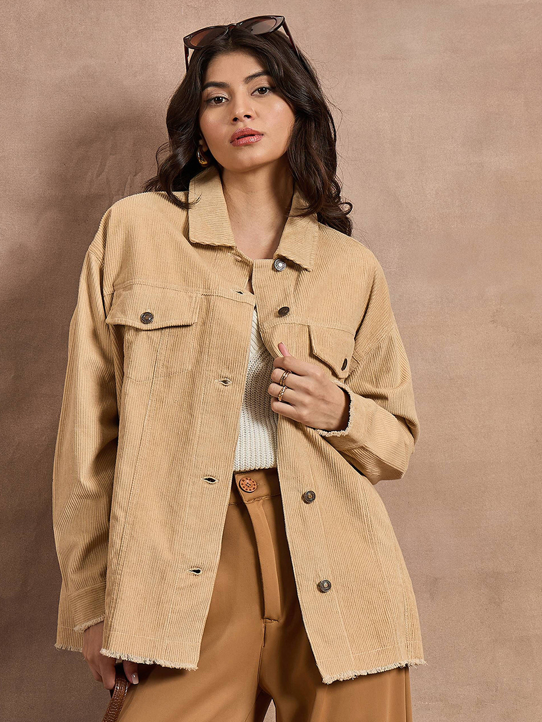 Buy SASSAFRAS Women Courduroy Oversize Shacket - Shirts for Women ...