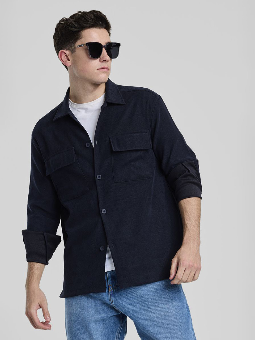 Buy Snitch Men Spread Collar Solid Cotton Casual Tailored Jacket ...