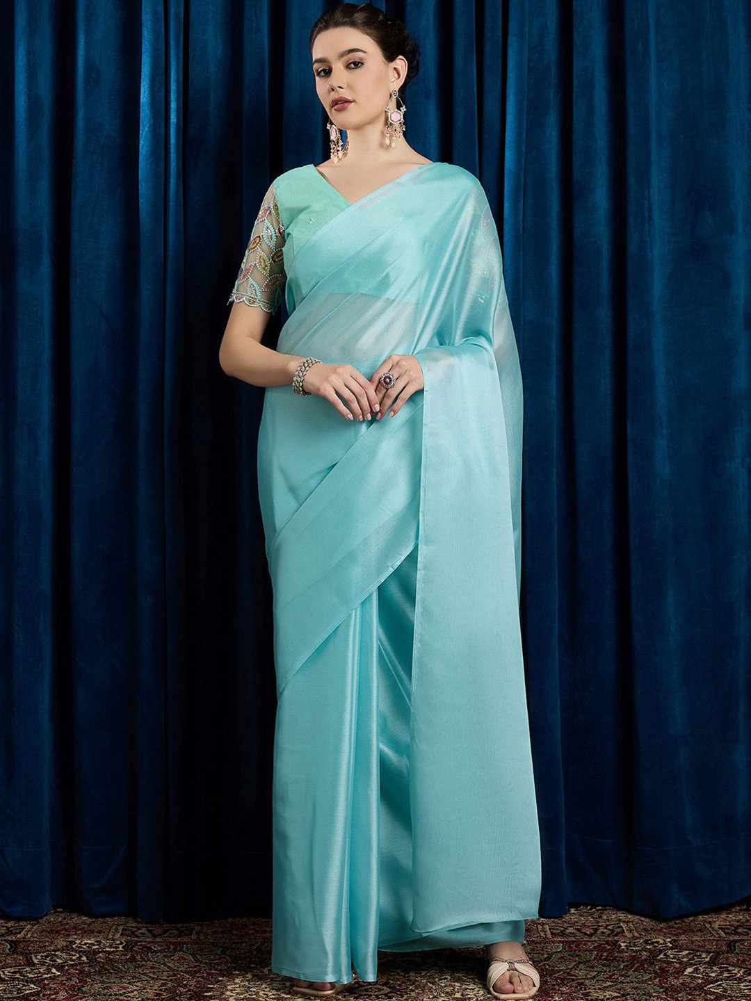 Buy Anouk Rustic Sequinned Solid Saree With Unstitched Blouse - Sarees ...