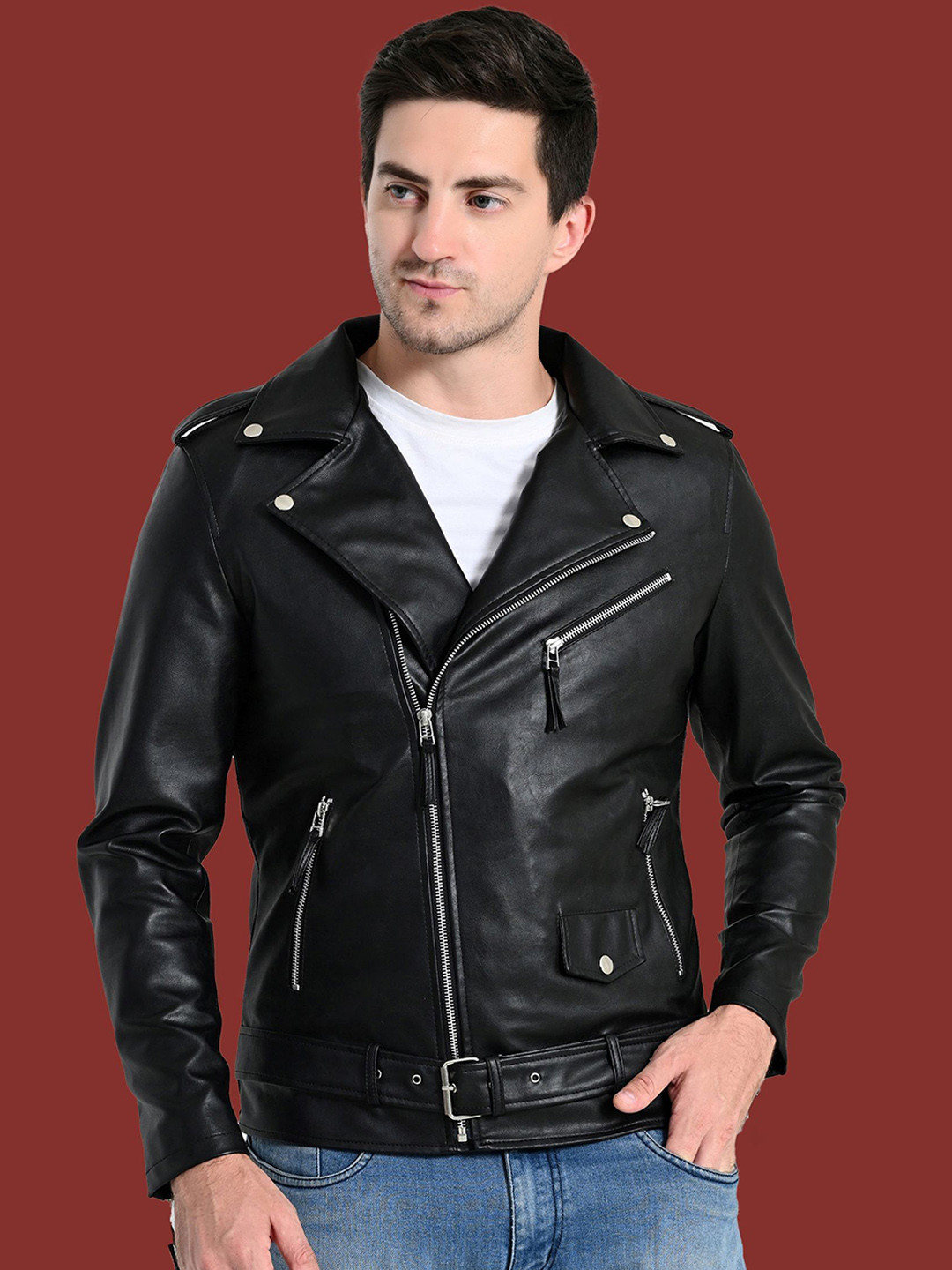 Buy TBOJ Men Lapel Collar Solid Casual Biker Jacket - Jackets for Men ...