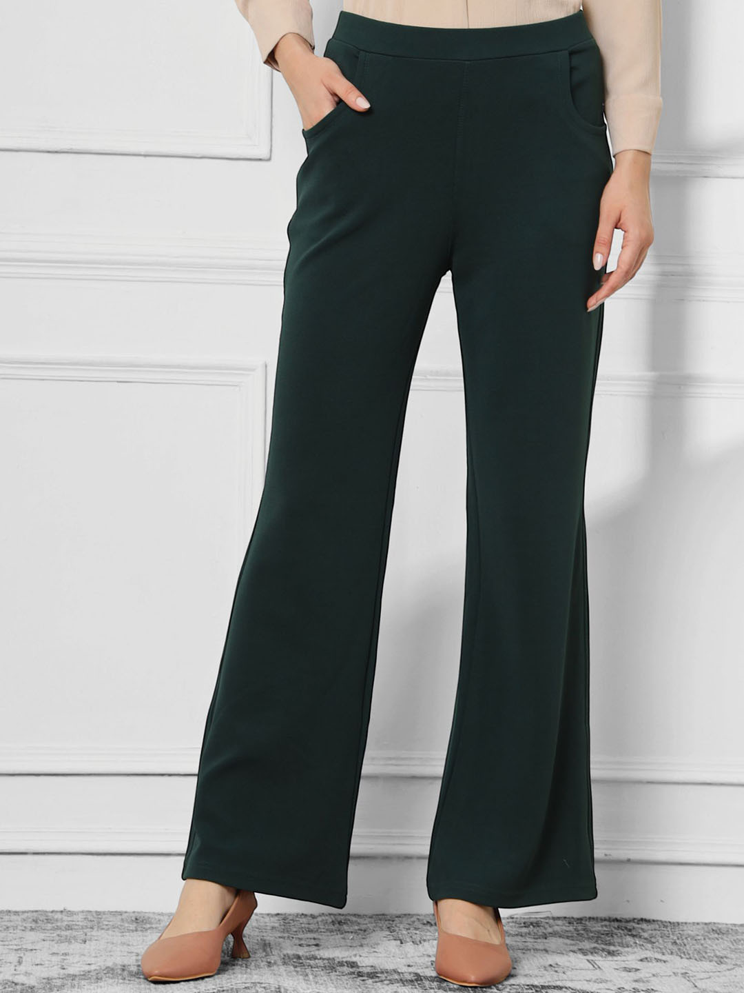 Buy FITHUB Women Solid High Rise Bootcut Trousers - Trousers for Women ...