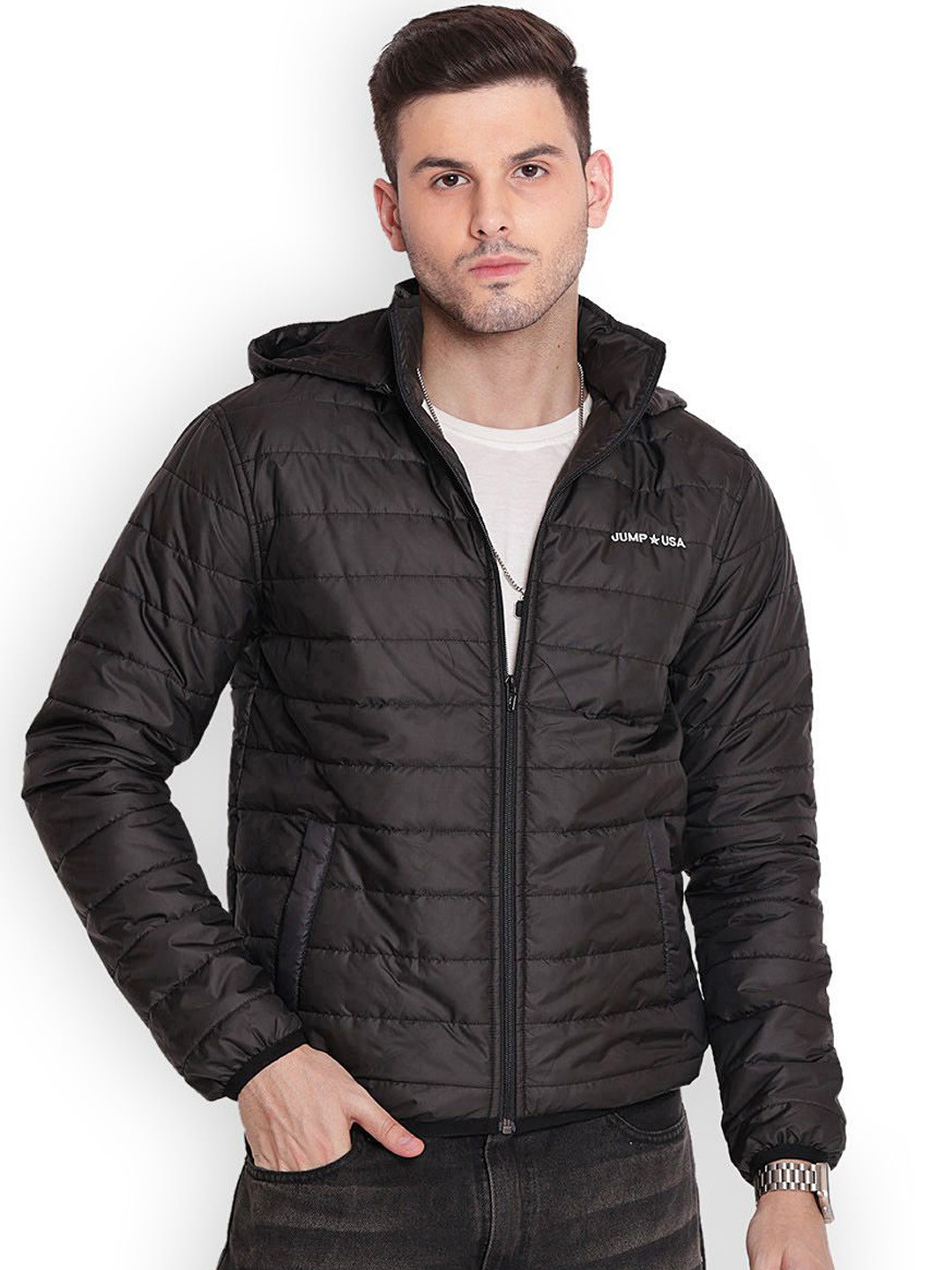 Buy JUMP USA Men Hooded Solid Casual Quilted Jacket - Jackets for Men ...