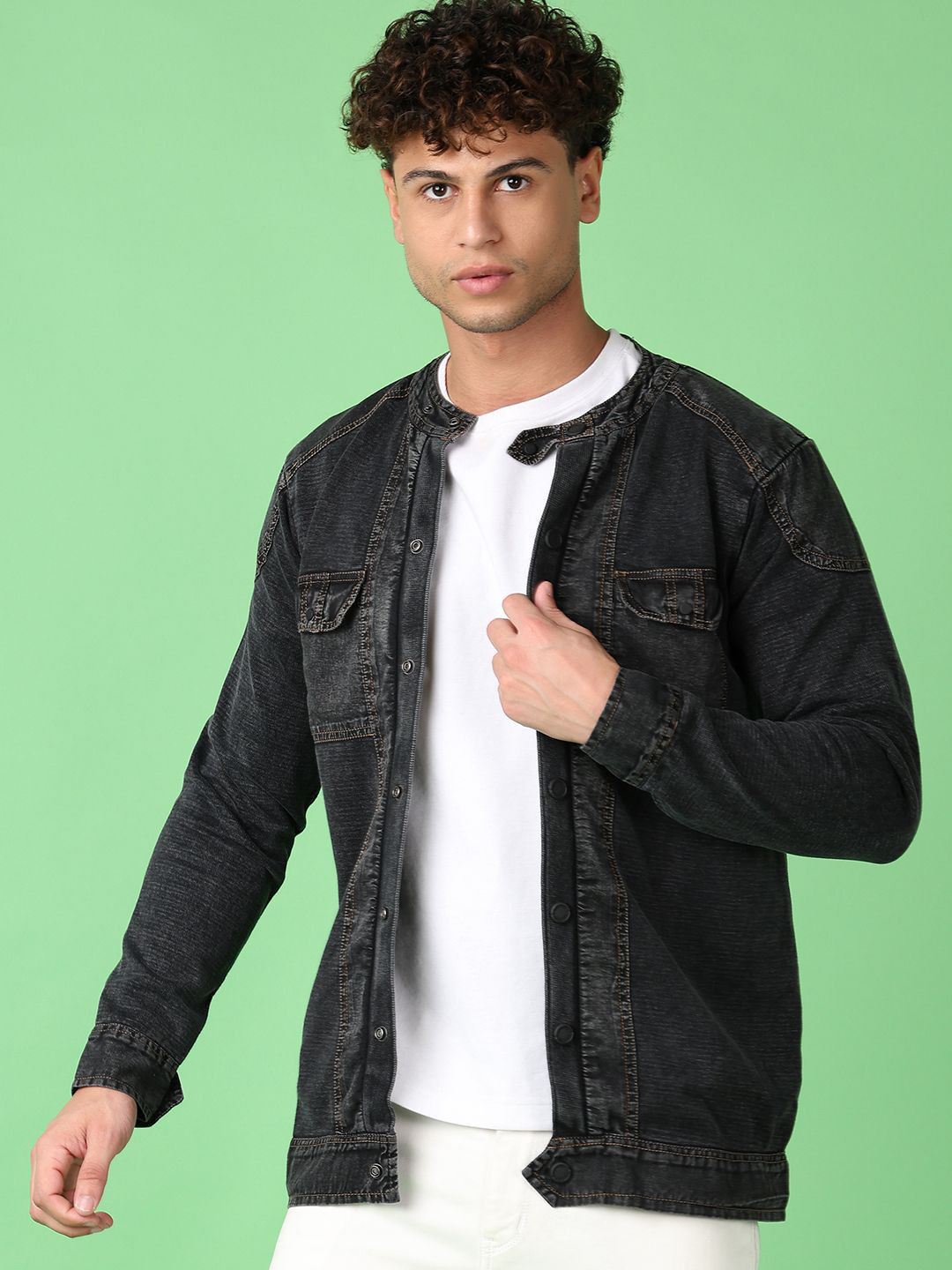Buy V Mart Men Cotton Mandarin Collar Denim Jacket - Jackets for Men ...